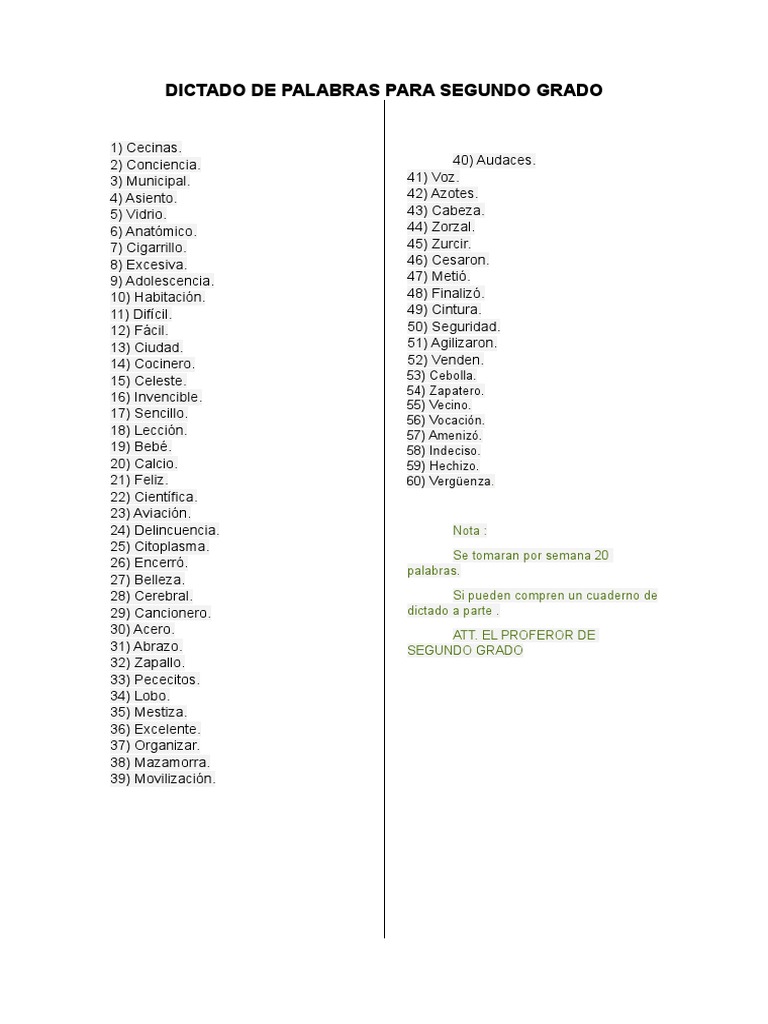 Palabras De Ortografía De 3er Grado