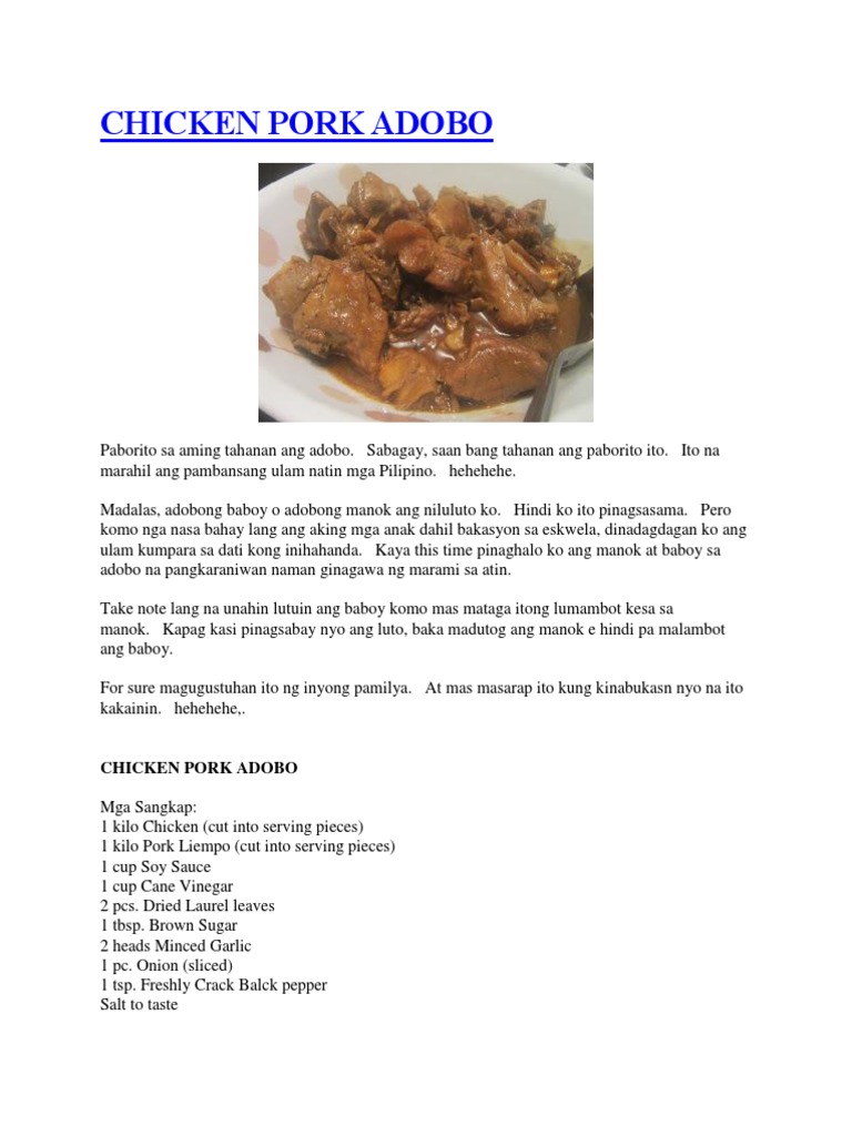 Chicken Pork Adobo | PDF
