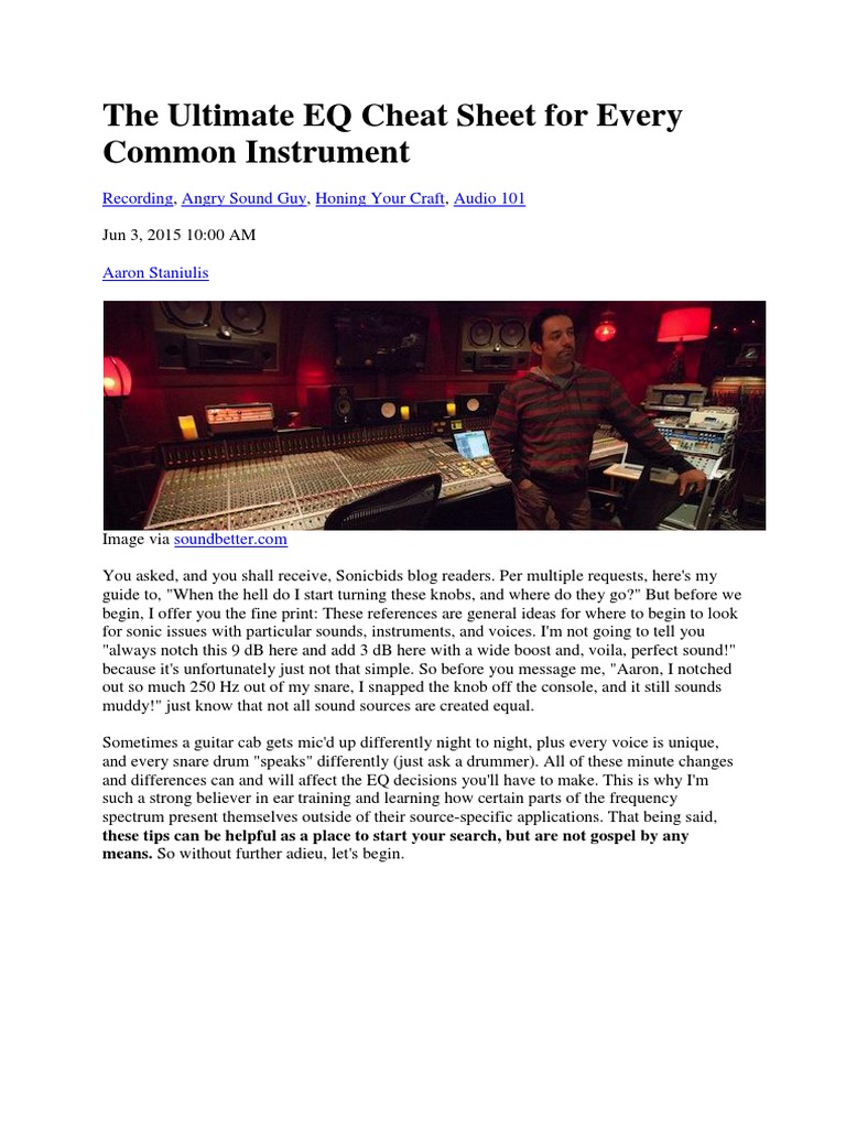 The Ultimate EQ Cheat Sheet For Every Common Instrument | PDF | Piano ...