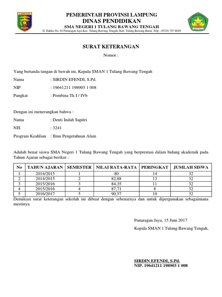 Surat Keterangan Prestasi | PDF