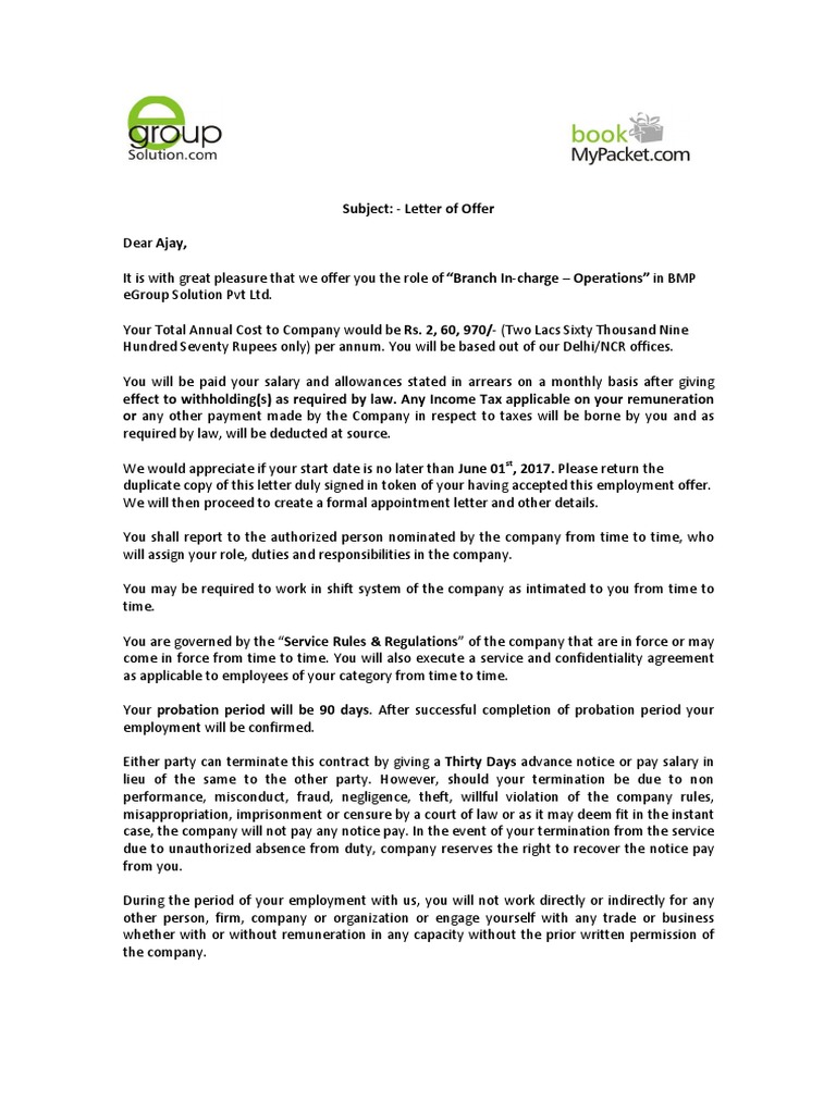 Ajay Kumar Singh - Offer Letter PDF | PDF | Government Information ...