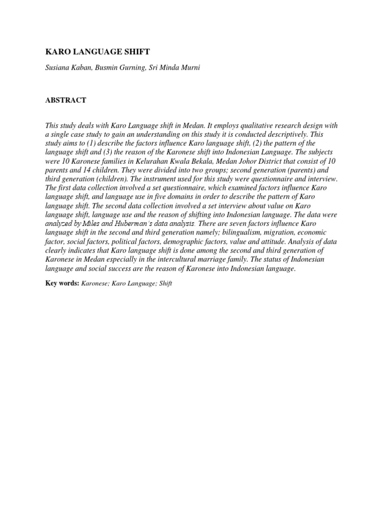 Karo Language Shift in Medan | PDF