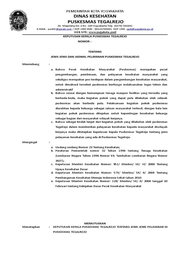 1.1.1.1.SK Ka Puskesmas Tentang Jenis Pelayanan Yang Disediakan | PDF | Kesehatan Holistik