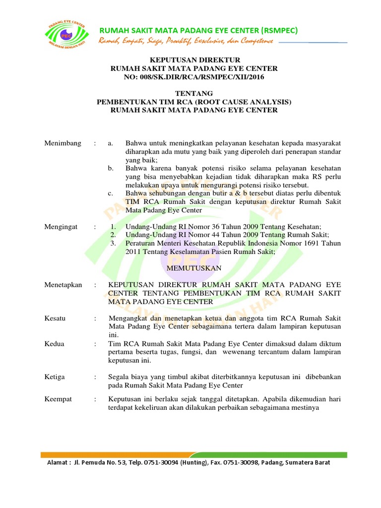 Pembentukan Tim RCA di RSMPEC | PDF