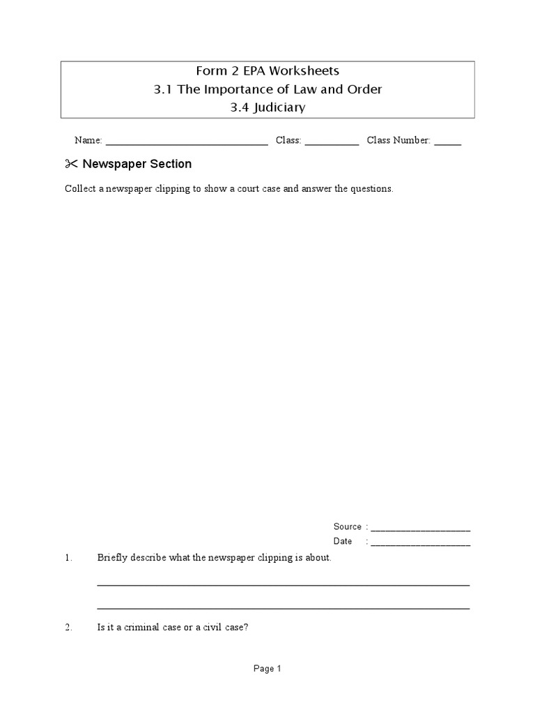 Form 2 EPA Worksheets 3.1 The Importance of Law and Order 3.4 Judiciary ...