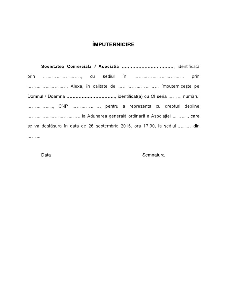 Împuternicire Model | PDF