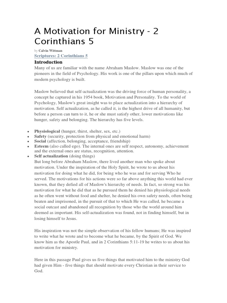 A Motivation For Ministry | PDF | Self Actualization | Jesus