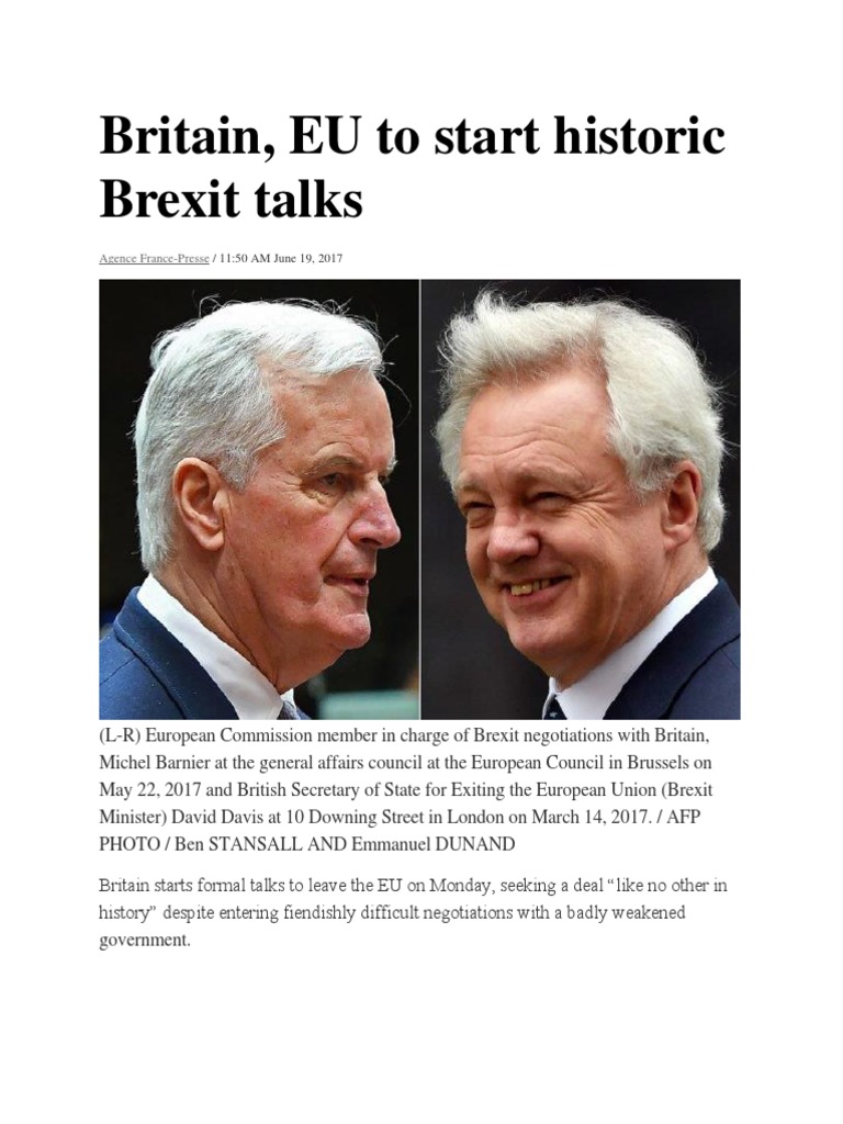 Britain, EU To Start Historic Brexit Talks | PDF | Brexit | United ...