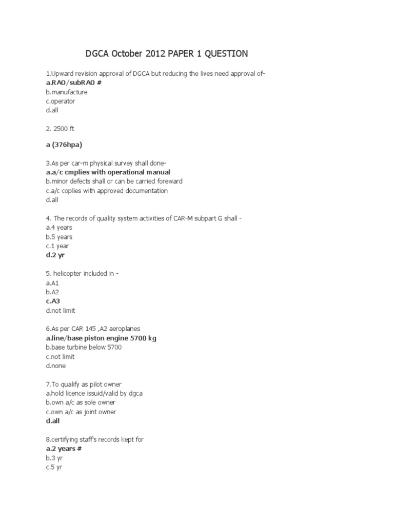 Analysis of DGCA Paper 1 Question from October 2012 | PDF | Safety ...