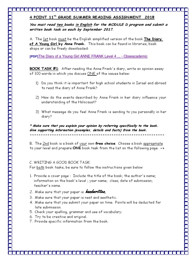 4-point-11th-grade-summer-reading-assignment-2017-anne-frank-books