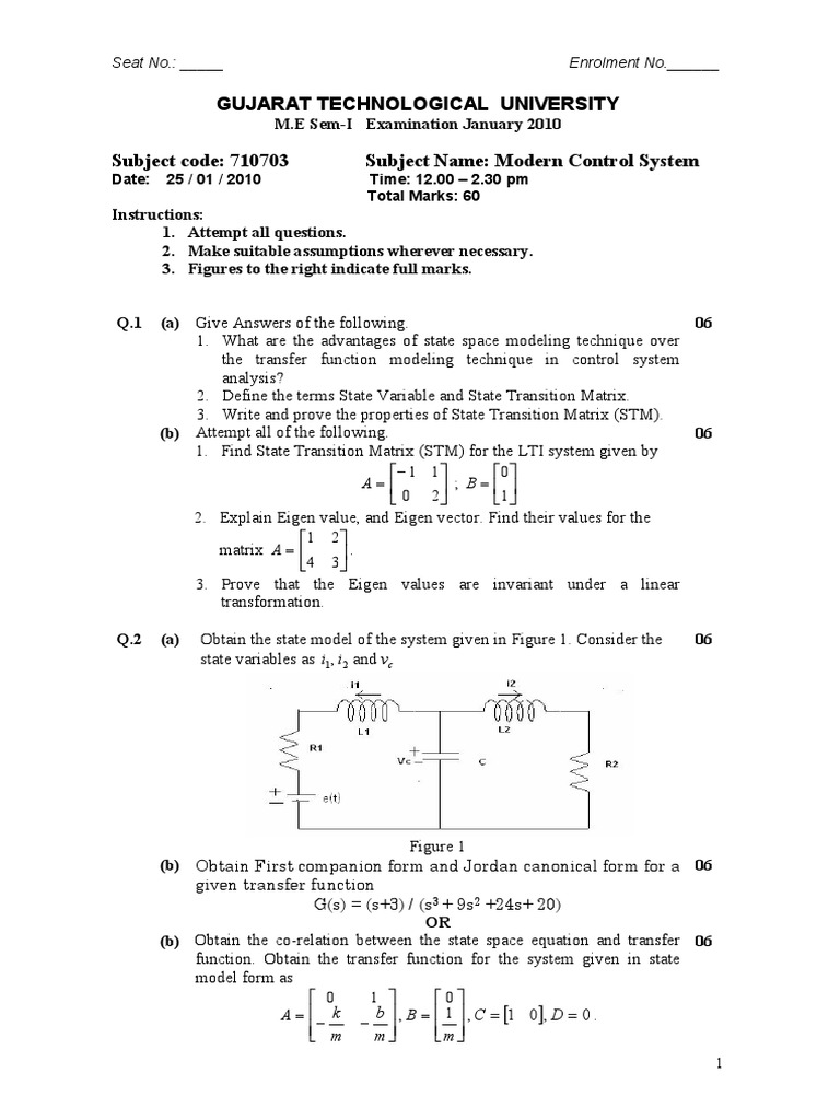 Mcs Jan2010 | PDF | Eigenvalues And Eigenvectors | Control Theory