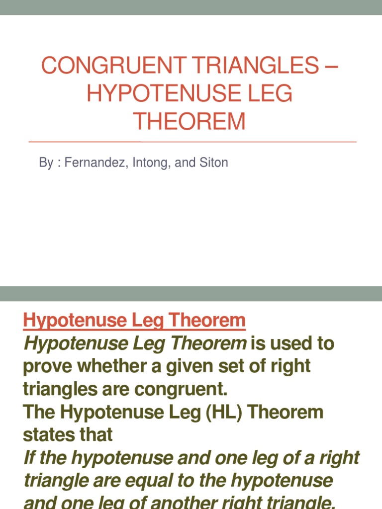 Congruent Triangles - Hypotenuse Leg Theorem | PDF | Convex Geometry ...