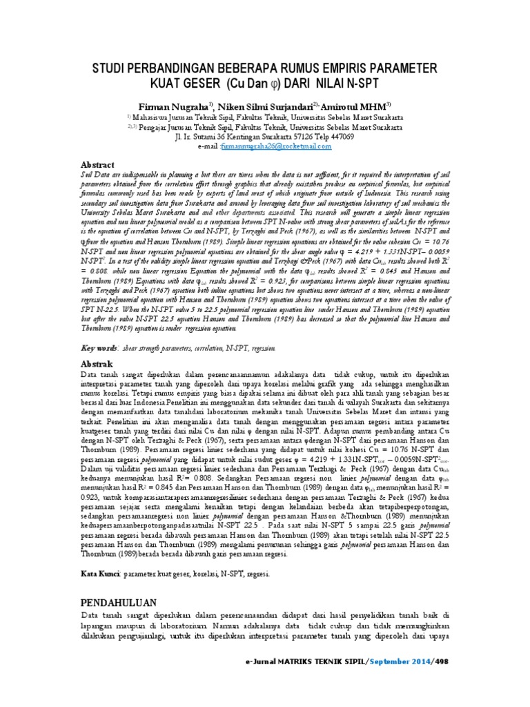 Studi Perbandingan Beberapa Rumus Empiris Parameter Kuat Geser (Cu Dan ...
