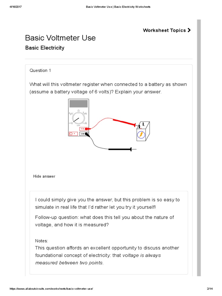 Basic Voltmeter Use Worksheet | PDF | Voltage | Electronic Circuits