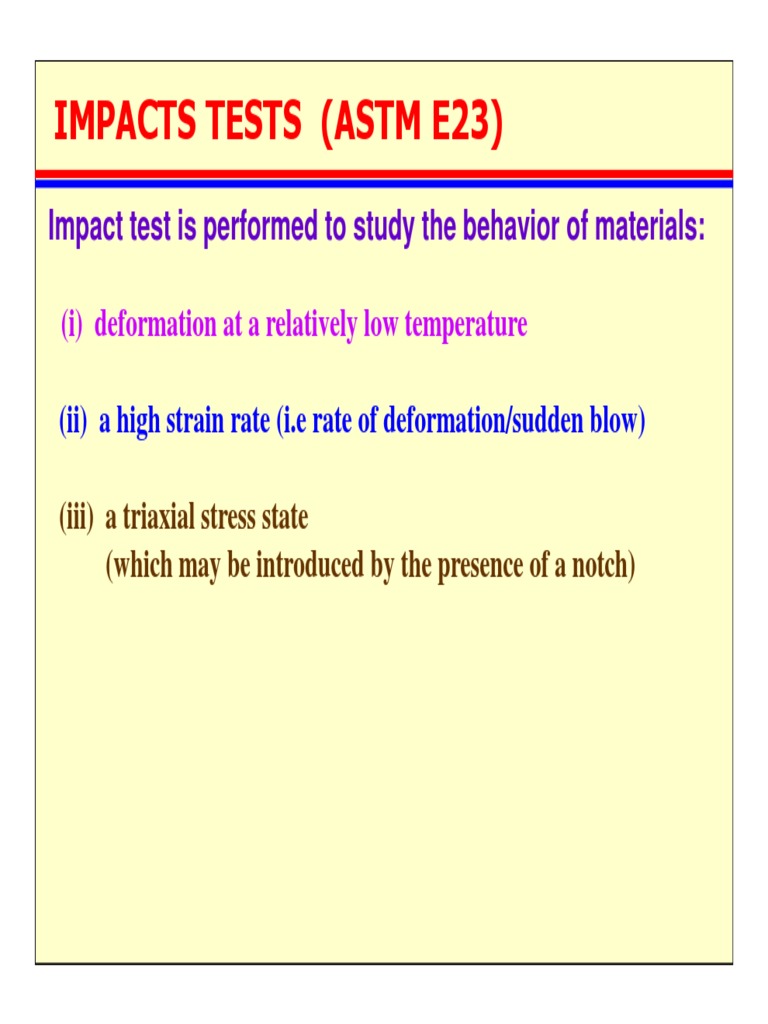 Impacts Tests (Astm E23) : Impact Test Is Performed To Study The ...