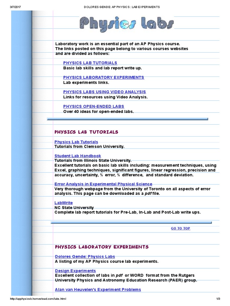 Dolores Gende - AP Physics - Lab Experiments | PDF | Experiment | Physics
