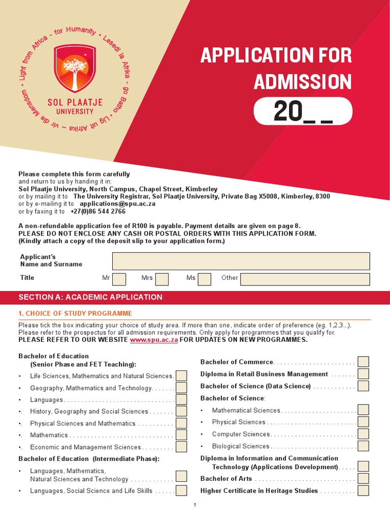 SPU Application Form 2018 | Science | Free 30-day Trial | Scribd