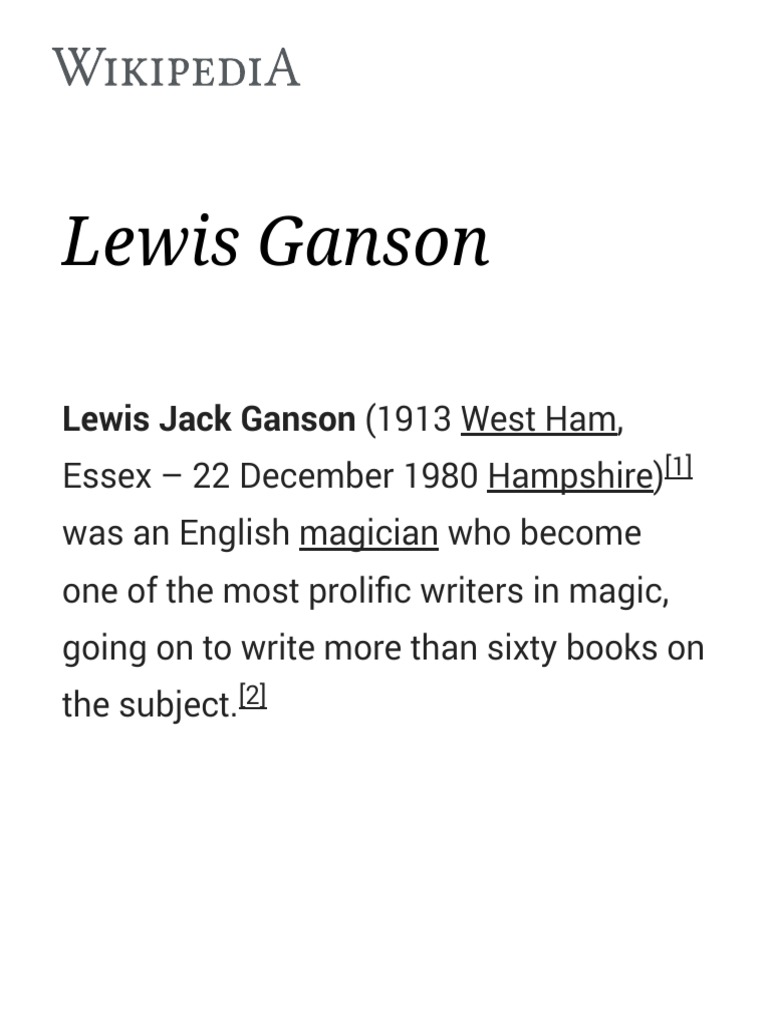 Lewis Ganson - Wikipedia | PDF | Magic (Illusion) | Variety Shows