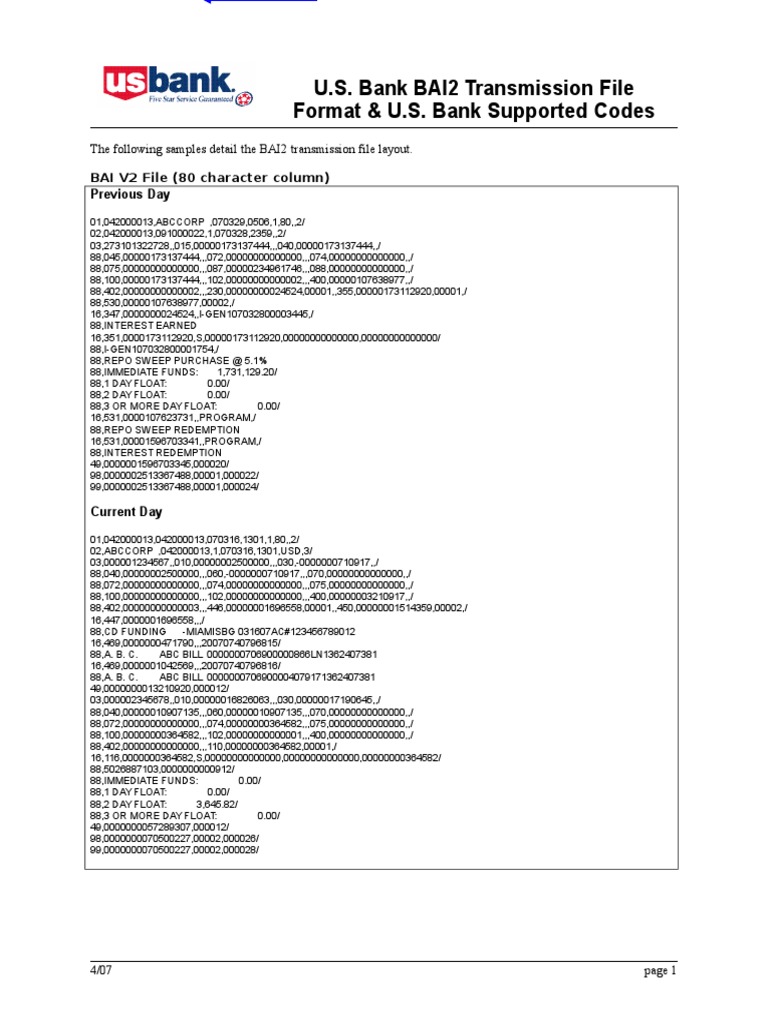 BAI2 File Format Guide 091208 | PDF | Wire Transfer | Debit Card