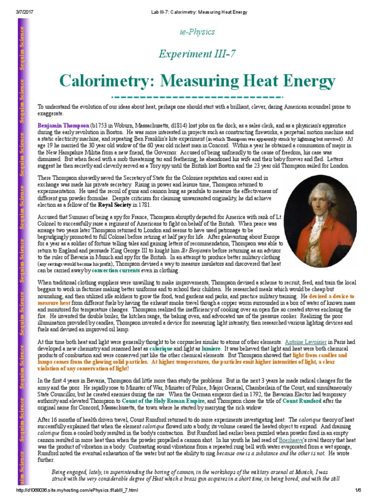 Lab III-7 - Calorimetry - Measuring Heat Energy | PDF | Steam Engine | Heat