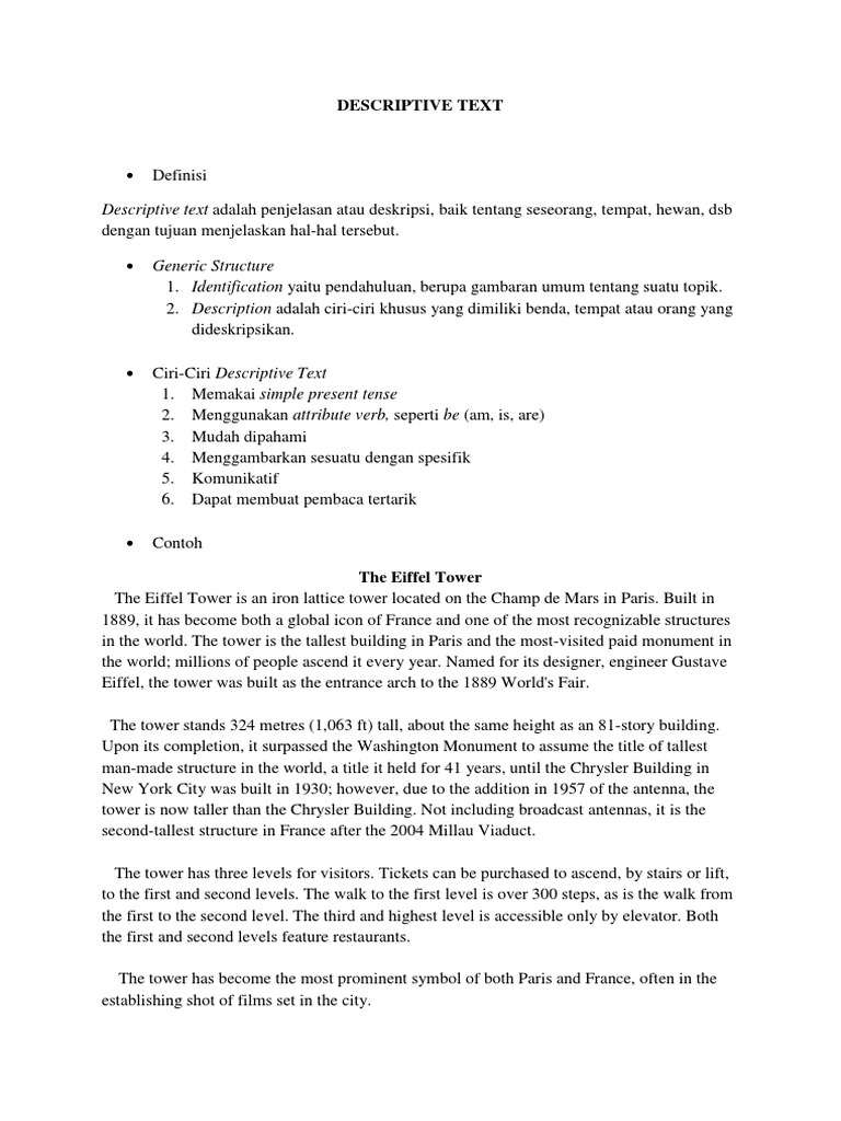 Descriptive Text Adalah Penjelasan Atau Deskripsi, Baik Tentang ...