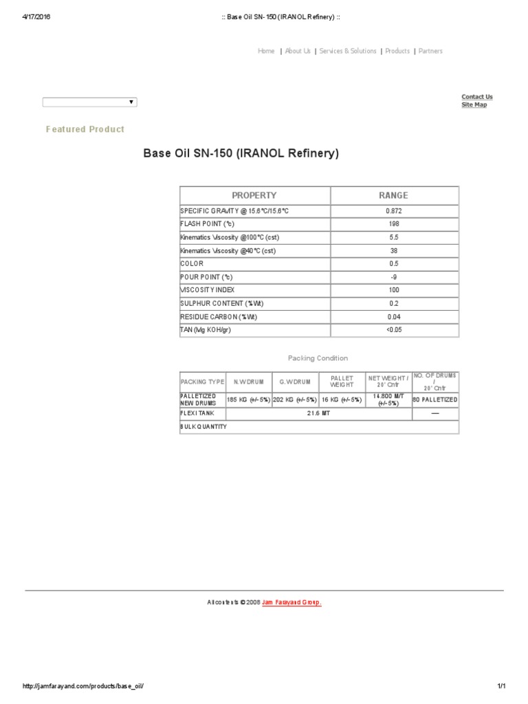 Base Oil SN-150 (IRANOL Refinery) | PDF | Viscosity | Liquids