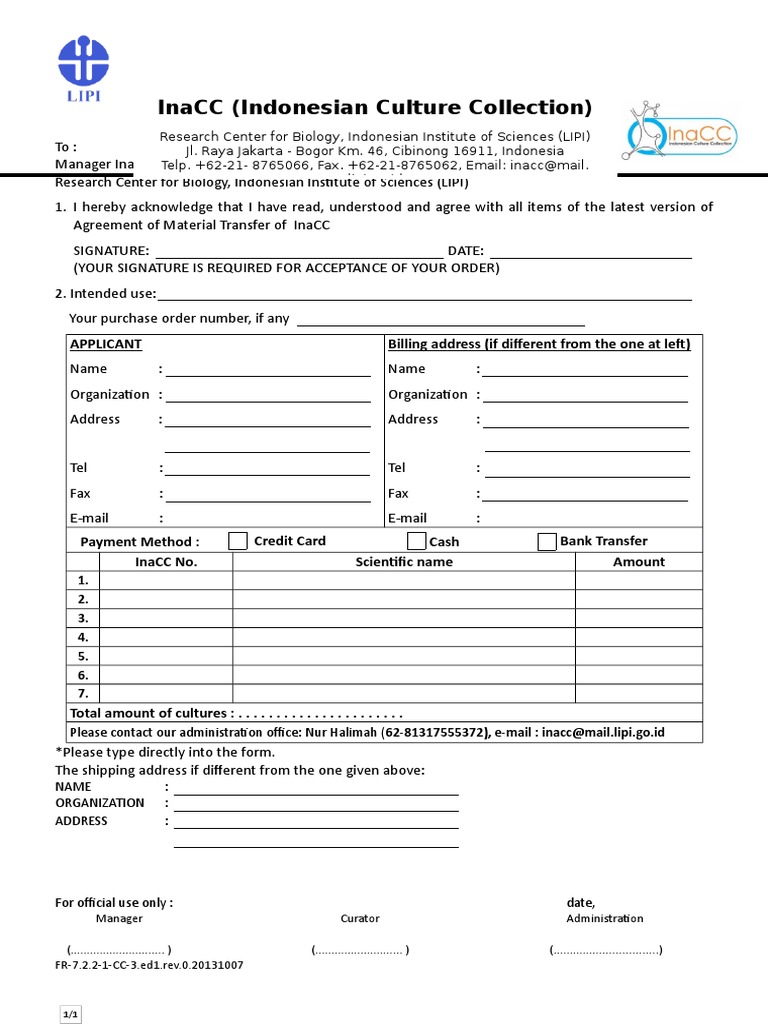 InaCC-Order Form InaCC06022013 | PDF | Email | Financial Technology