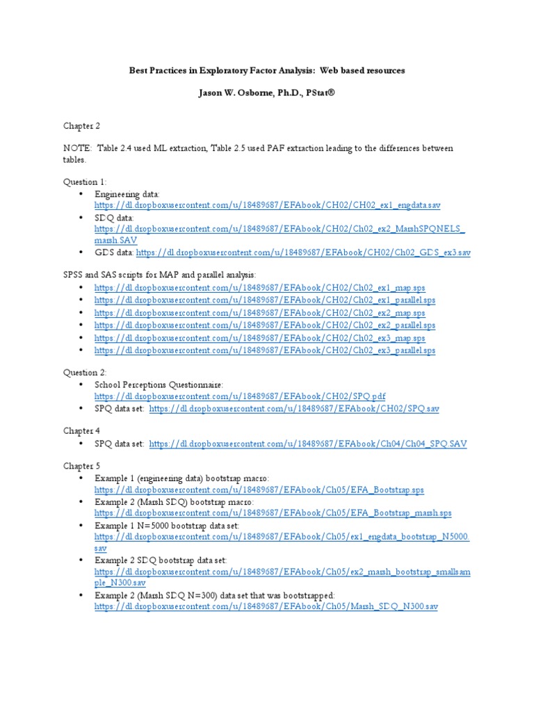 Best Practices in Exploratory Factor Analysis PDF | PDF | Bootstrapping (Statistics) | Factor ...