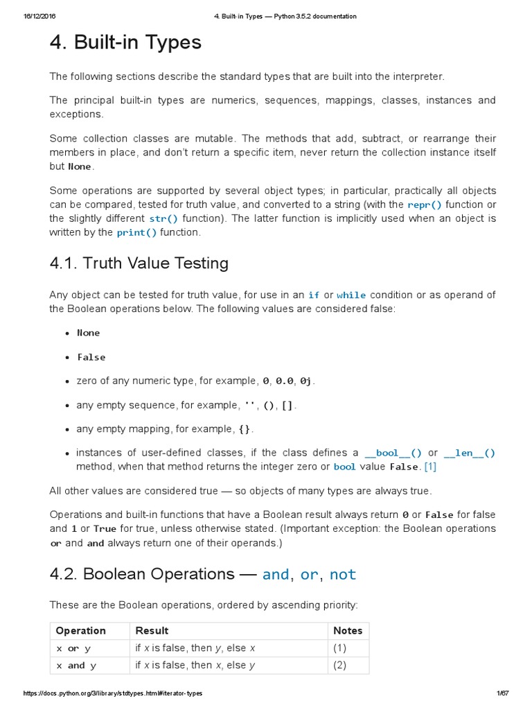 Built-In Types - Python 3.5 | PDF | Boolean Data Type | Integer (Computer Science)
