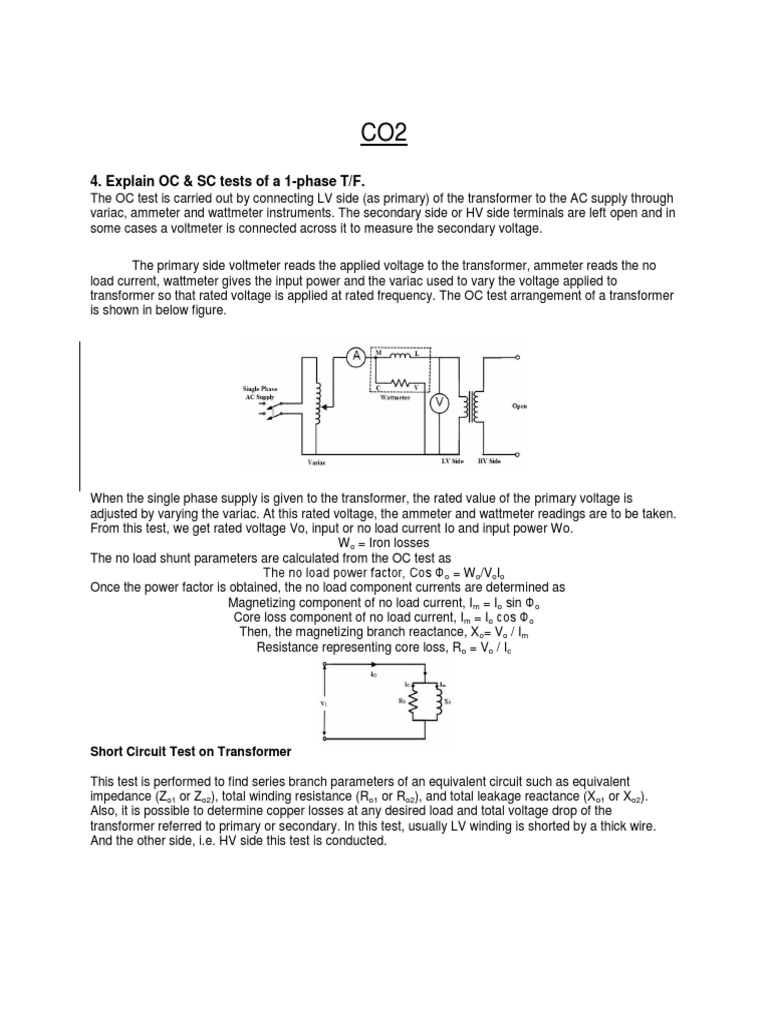 Explain OC & SC Tests of A 1-Phase T/F.: Short Circuit Test On ...