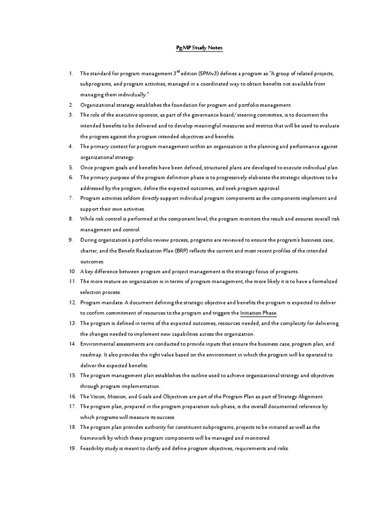 PGMP Study Notes | PDF | Governance | Strategic Management