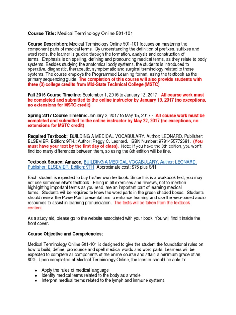 Medical Terminology Online Course | PDF | Course Credit | Learning