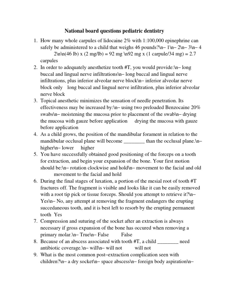 National Board Questions Pediatric Dentistry | PDF | Human Tooth | Tooth