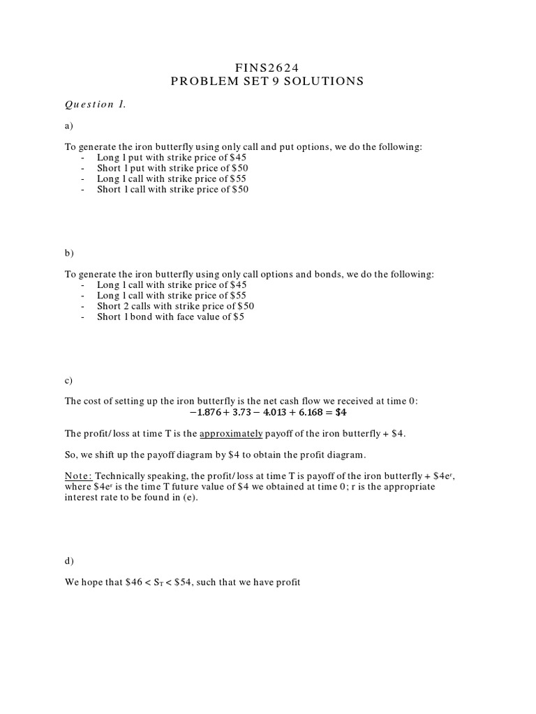 FINS2624 Problem Set 9 Solutions | PDF | Put Option | Option (Finance)