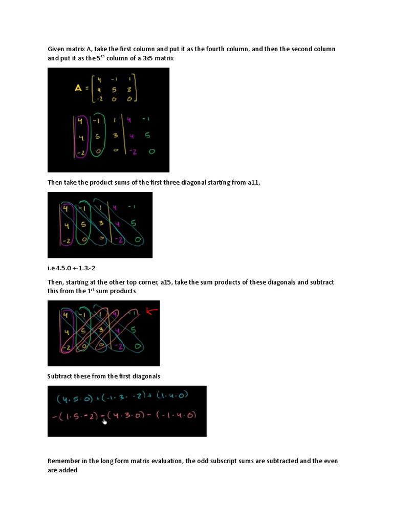3x3 Matrix Determinant Quick Method-Sarrus' Rule | PDF