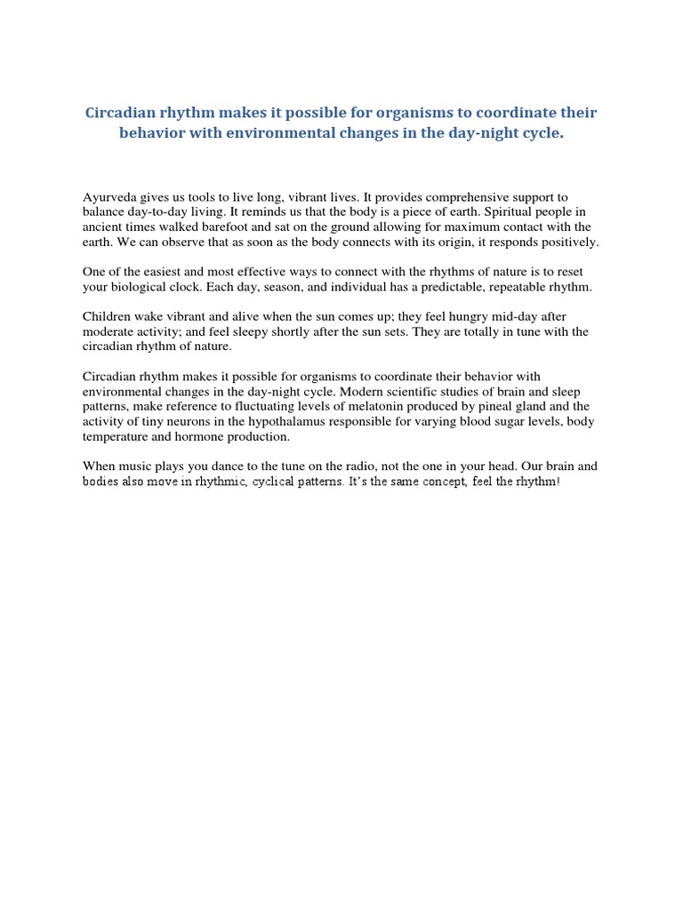 Circadian Rhythm Makes It Possible For Organisms To Coordinate Their ...