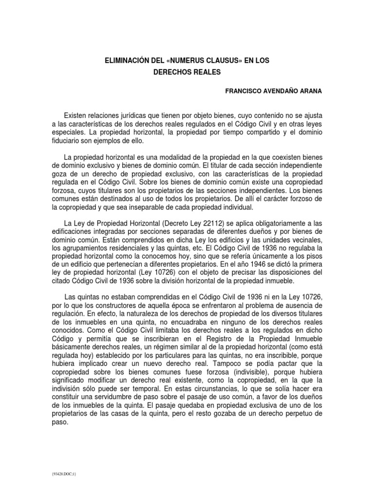 Númerus Clausus vs. Númerus Apertus. - Francisco Avendaño Arana | PDF ...
