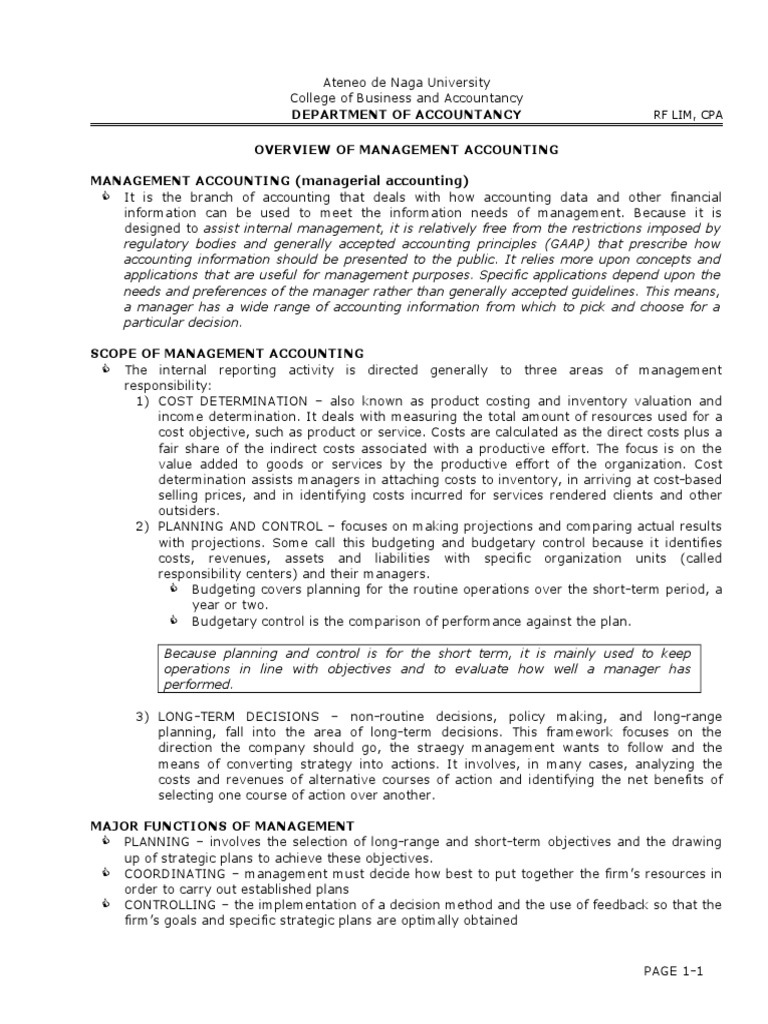 Management Accounting Overview | PDF | Management Accounting | Accounting