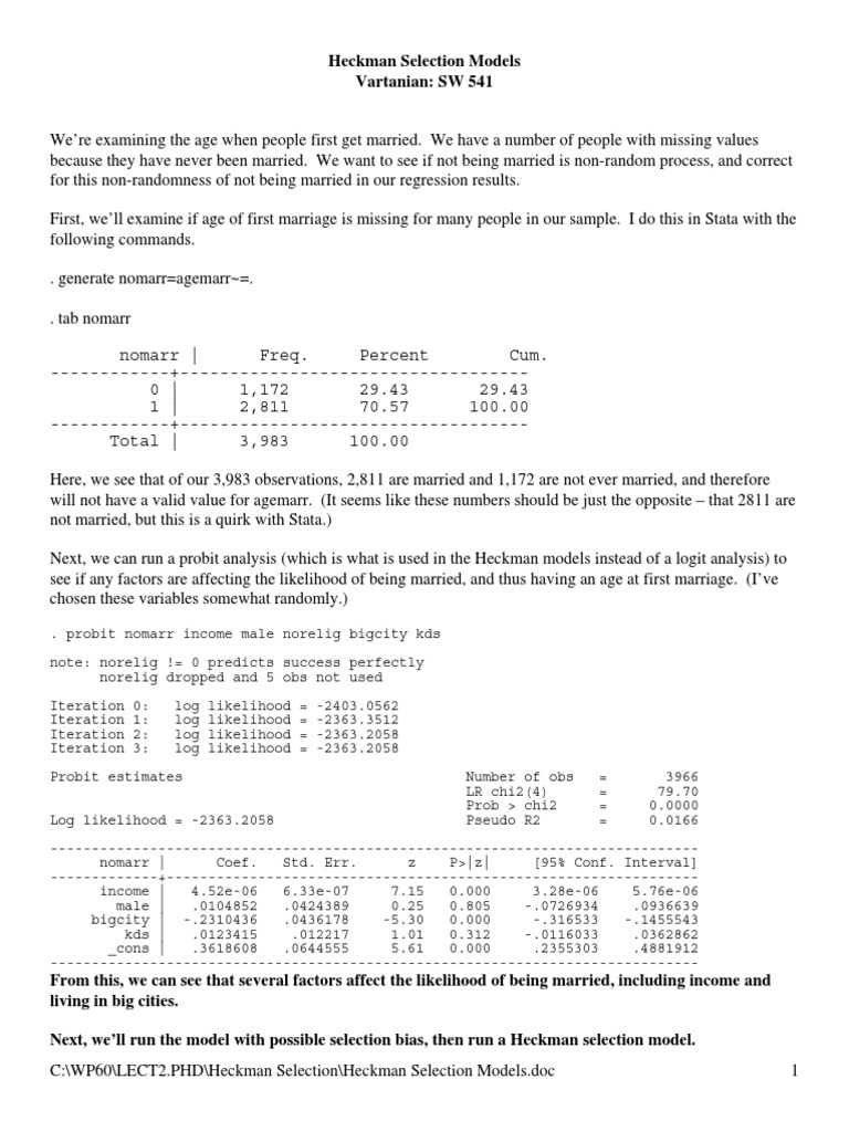 Heckman Selection Models Pdf Ordinary Least Squares Coefficient Of Determination