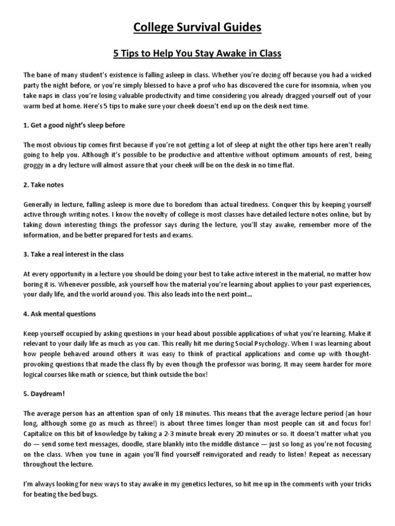 College Survival Guides: 5 Tips To Help You Stay Awake in Class | PDF ...