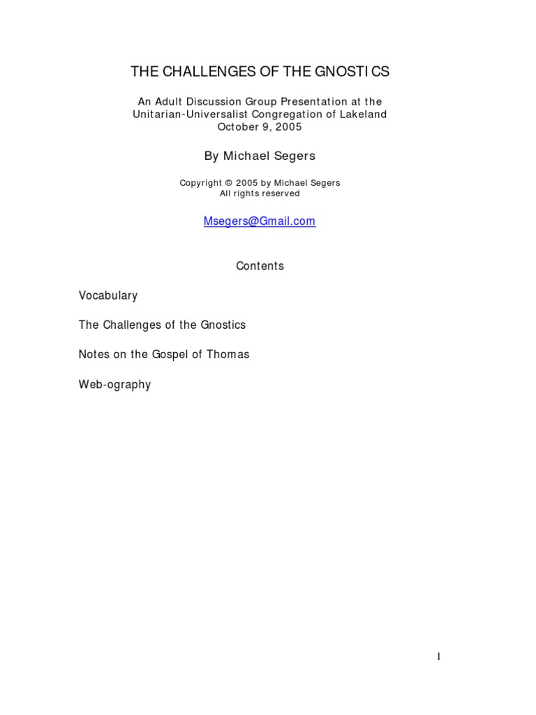 The Challenges of The Gnostics | PDF | Gnosticism | Gospel Of Thomas