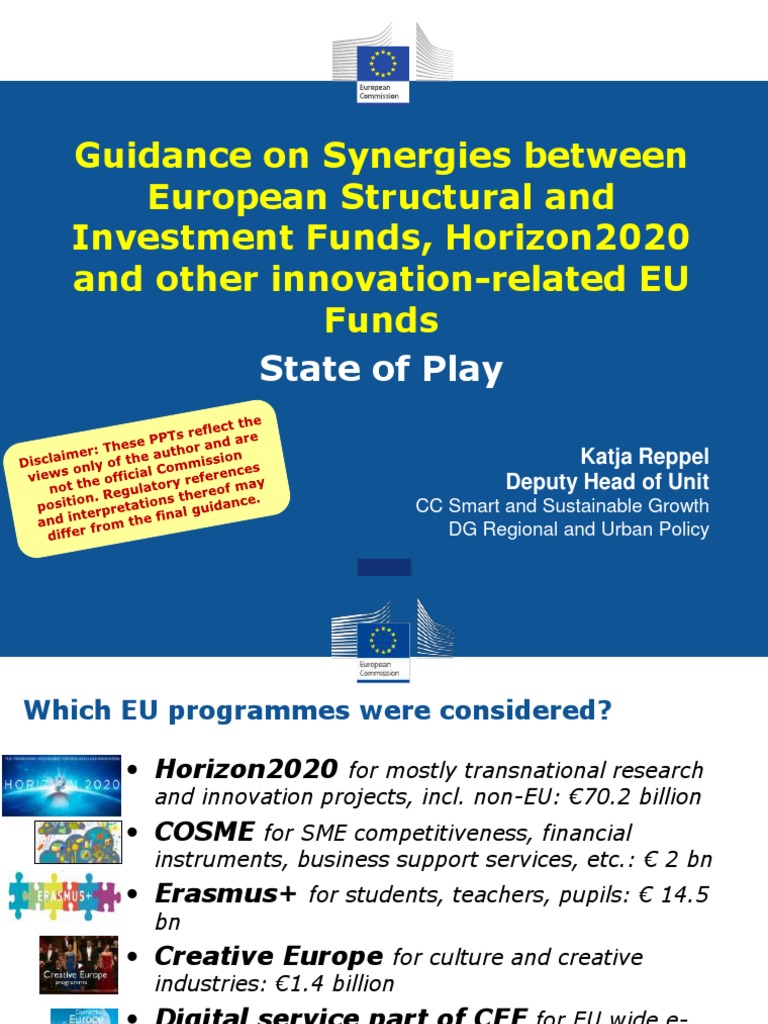 Katja REPPEL - DG Regio - Synergies H2020& ESIF | PDF | Public–Private ...