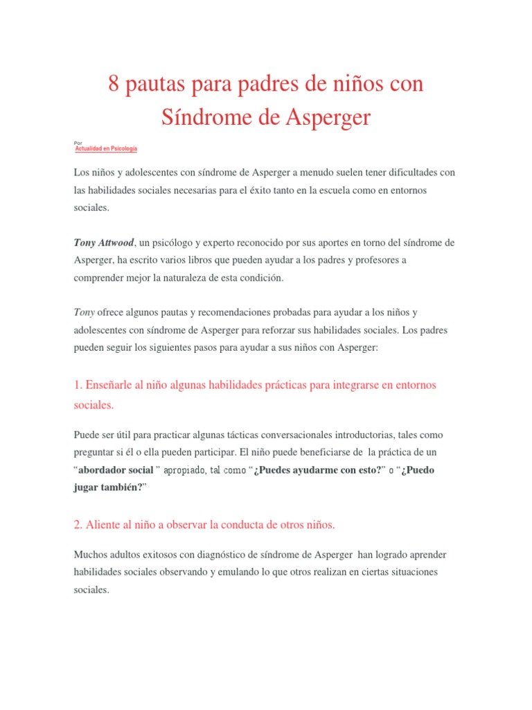 Guía para Padres de Niños con Asperger | PDF | Síndrome de Asperger ...