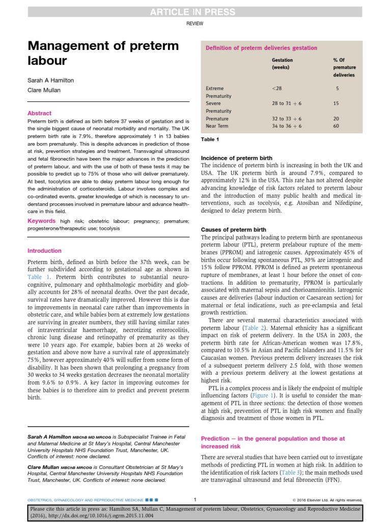 Management of Preterm | Download Free PDF | Preterm Birth | Childbirth