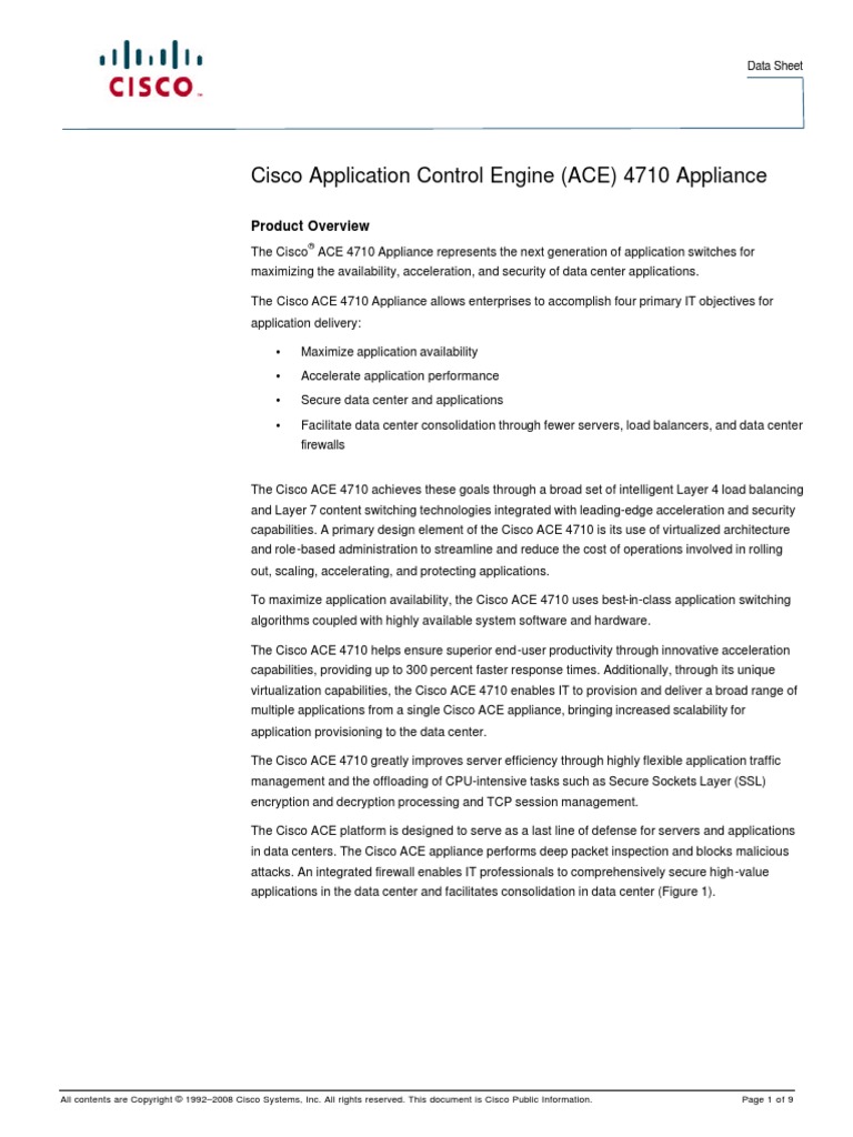 Cisco Application Control Engine (ACE) 4710 Appliance: Product Overview ...