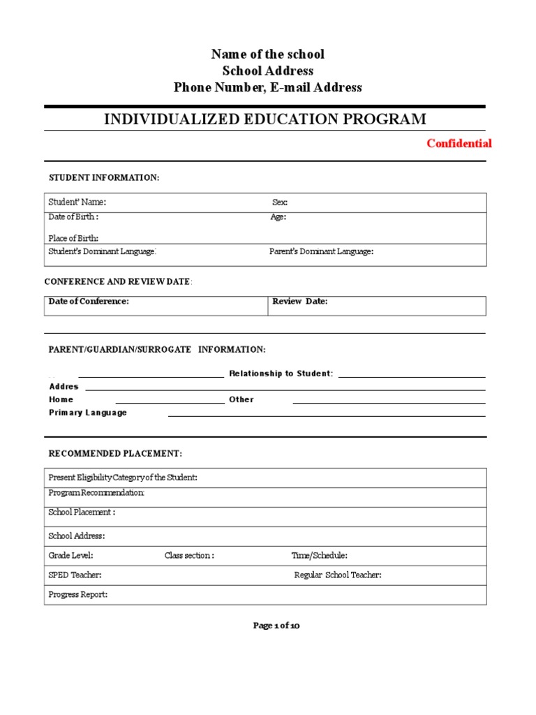 IEP Format Sample | PDF | Individualized Education Program | Special ...