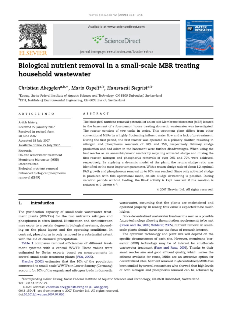 Biological Nutrient Removal in A Small-Scale MBR Treating PDF | PDF ...