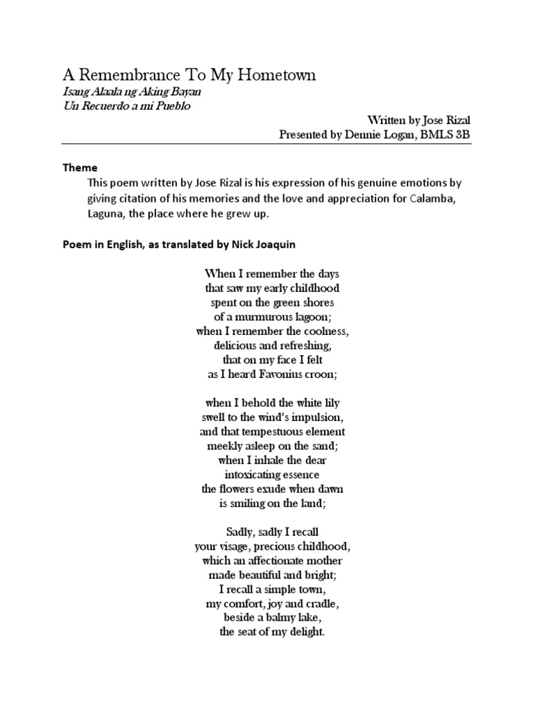 Rizal - A Remembrance To My Hometown | Religion And Belief