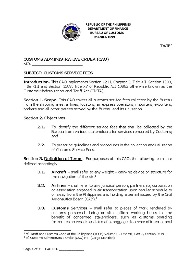 Draft Bureau of Customs Service Fees | PDF | Customs | Fee