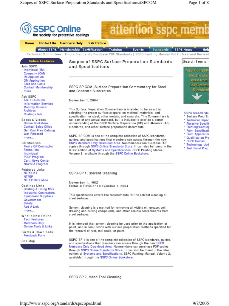 Scopes of SSPC Surface Preparation Standards and Specifications | PDF ...